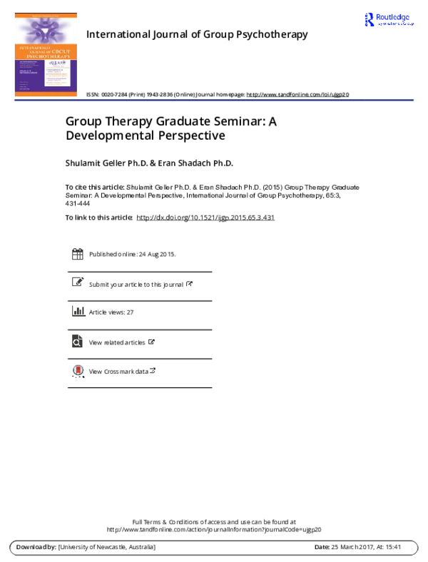 (PDF) Group Therapy Graduate Seminar: A Developmental Perspective