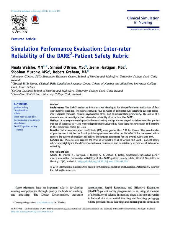 (PDF) Simulation Performance Evaluation: Inter-rater Reliability of the ...