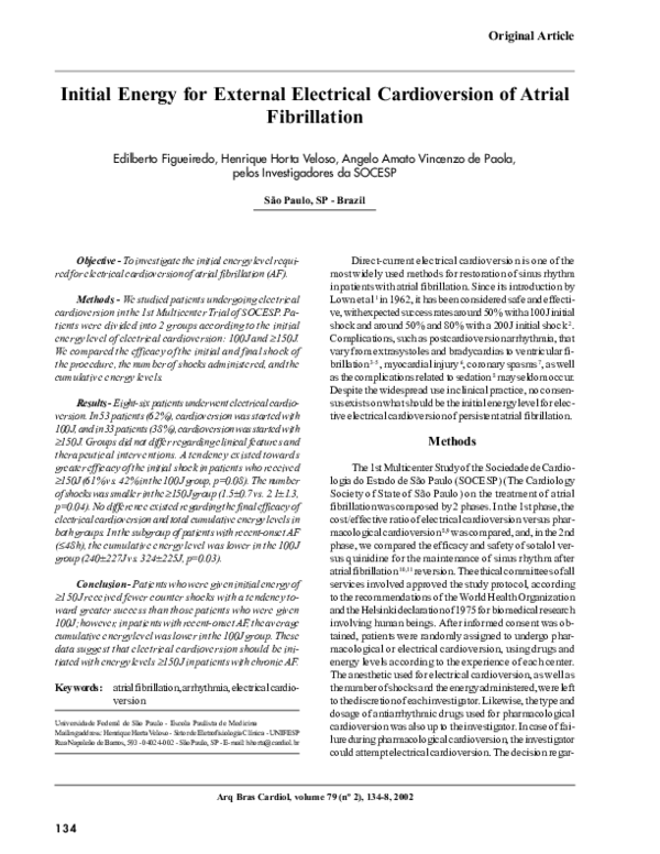 (PDF) Initial Energy for External Electrical Cardioversion of Atrial ...