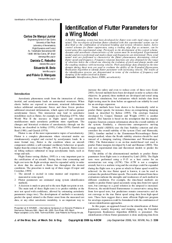(PDF) Identification of flutter parameters for a wing model