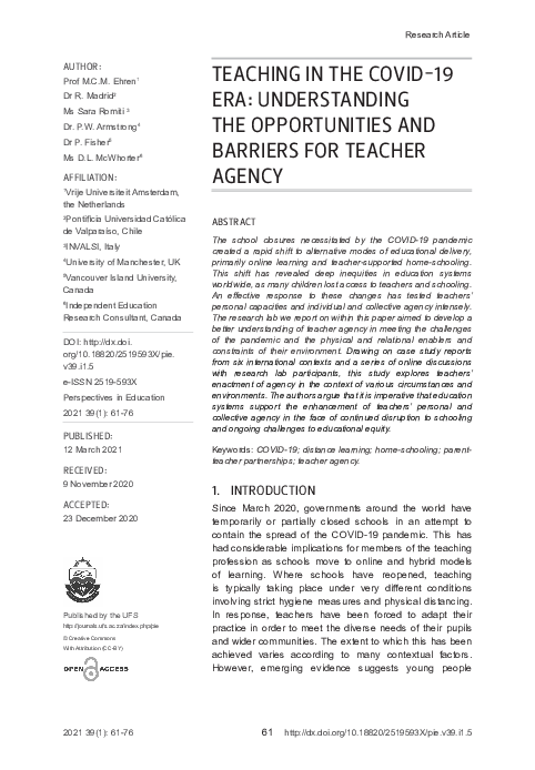 (PDF) Teaching in the COVID-19 era: Understanding the opportunities and ...
