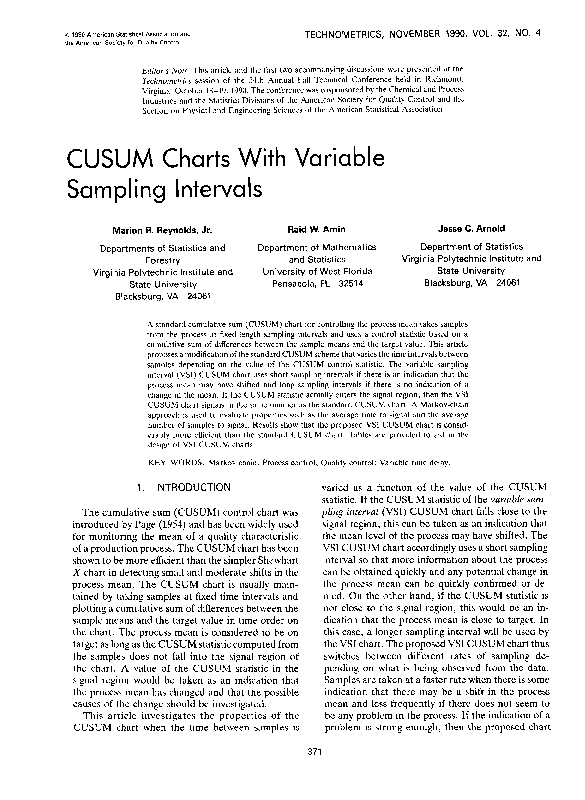 Pdf Cusum Charts With Variable Sampling Intervals