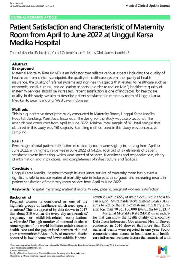 (PDF) Patient Satisfaction and Characteristics of Maternity Room from ...