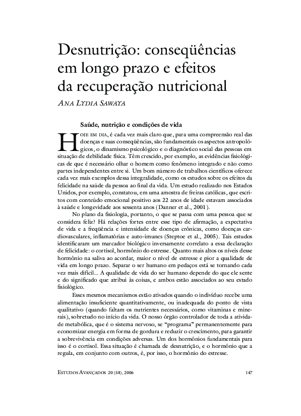 (PDF) Desnutrição: conseqüências em longo prazo e efeitos da ...