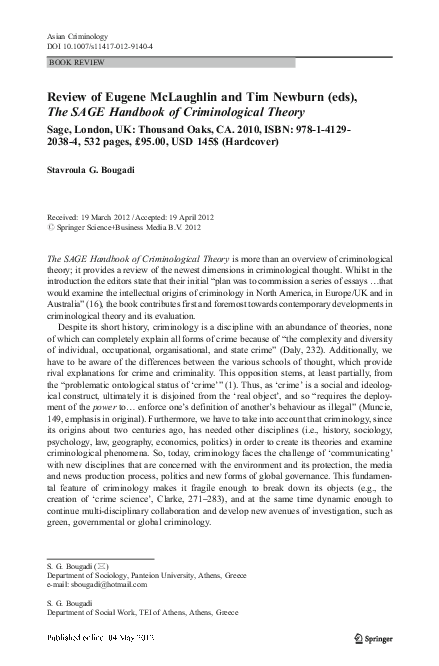 (PDF) Review of Eugene McLaughlin and Tim Newburn (eds), The SAGE ...