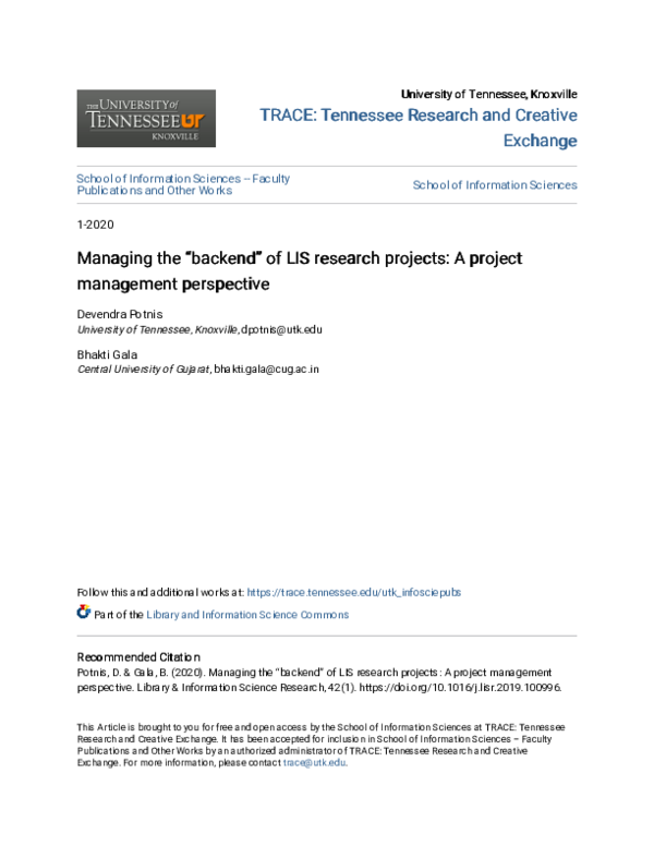 (PDF) Managing the “backend” of LIS research projects: A project ...