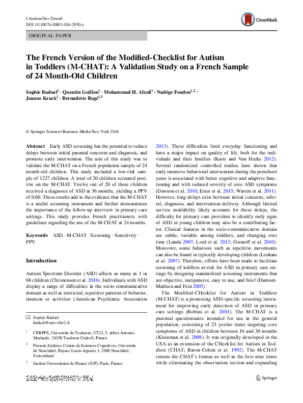 (PDF) The French Version of the Modified-Checklist for Autism in ...