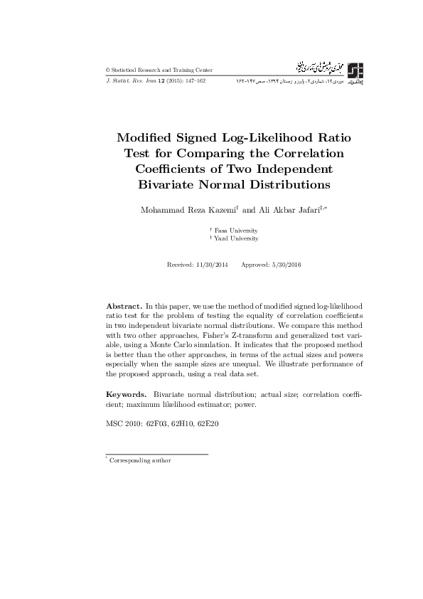 (PDF) Modified Signed Log-Likelihood Ratio Test for Comparing the ...
