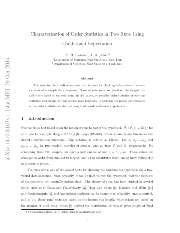 (PDF) Characterization of order statistics in two runs using ...