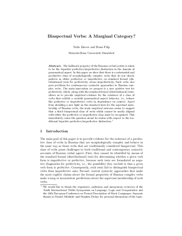 (PDF) Biaspectual Verbs: A Marginal Category?