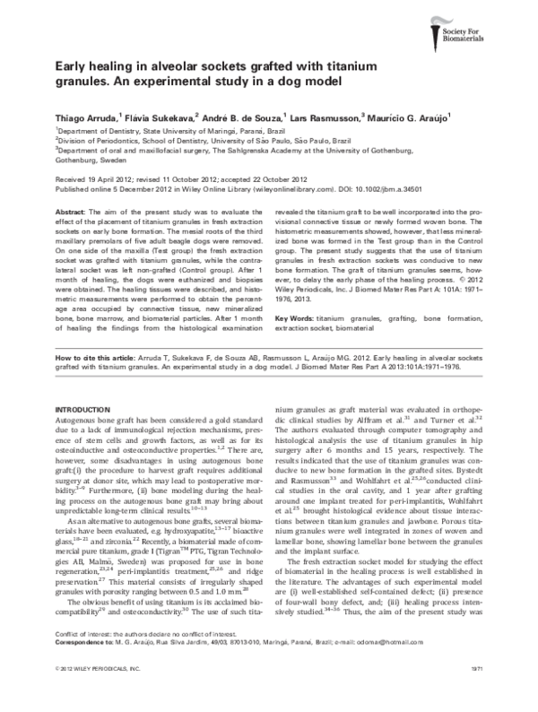 (PDF) Early healing in alveolar sockets grafted with titanium granules ...