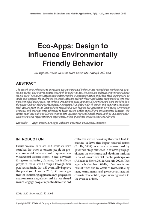 (PDF) Eco-Apps: Design to Influence Environmentally Friendly Behavior