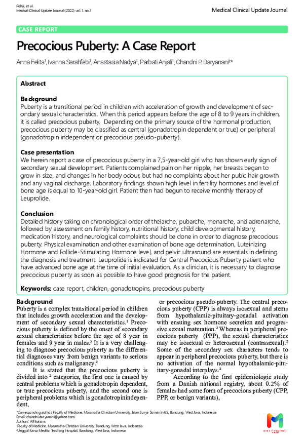 (PDF) Precocious Puberty: A Case Report