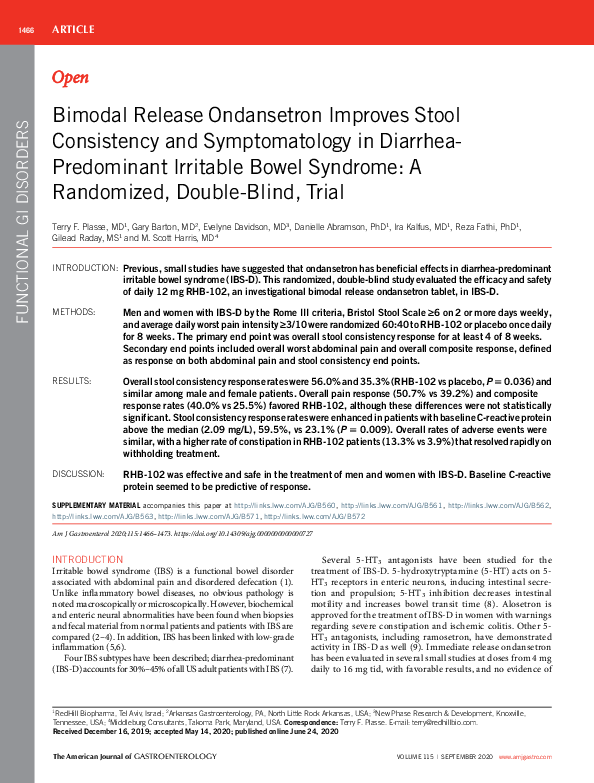 (PDF) Bimodal Release Ondansetron Improves Stool Consistency and Symptomatology in Diarrhea ...