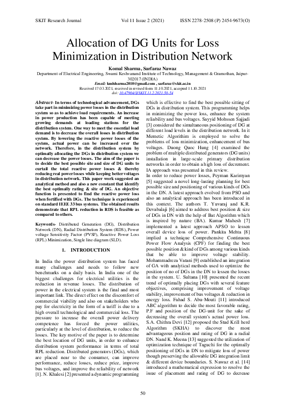 Pdf Allocation Of Dg Units For Loss Minimization In Distribution Network