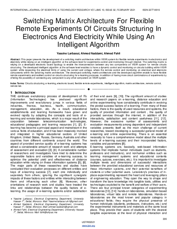(PDF) Switching Matrix Architecture For Flexible Remote Experiments Of Circuits Structuring In ...