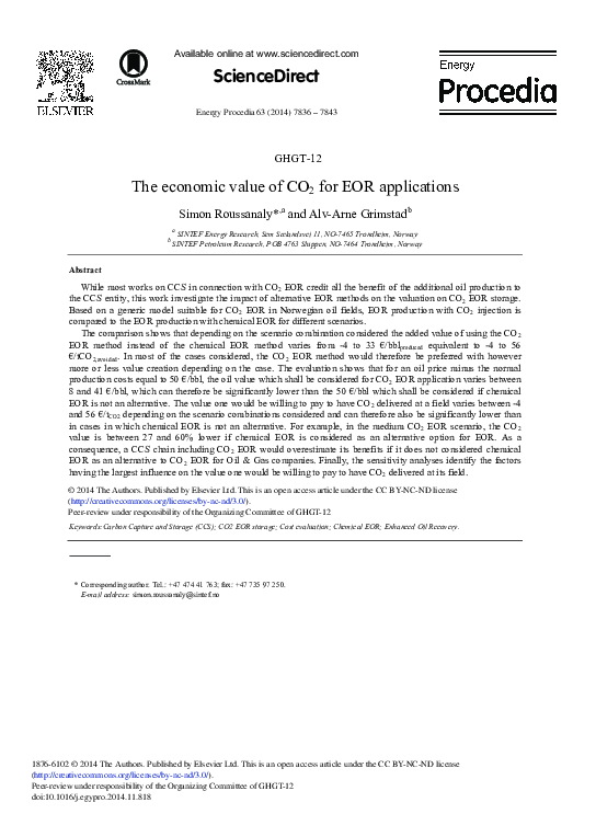 (PDF) The Economic Value of CO2 for EOR Applications