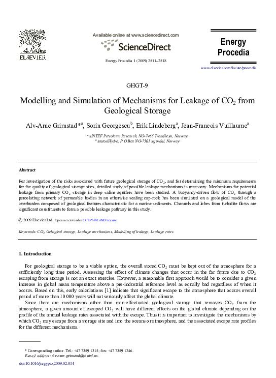 (PDF) Modelling and Simulation of Mechanisms for Leakage of CO2 from ...