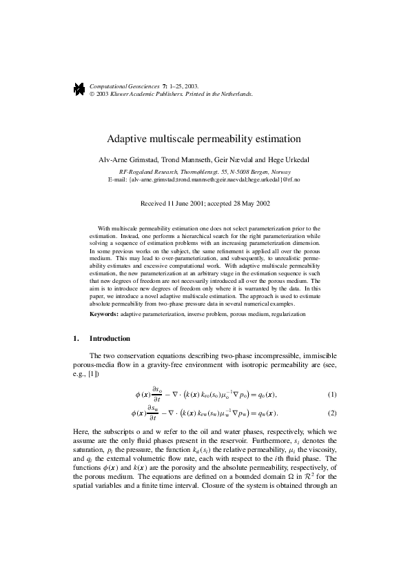 (PDF) Adaptive Multiscale Permeability Estimation