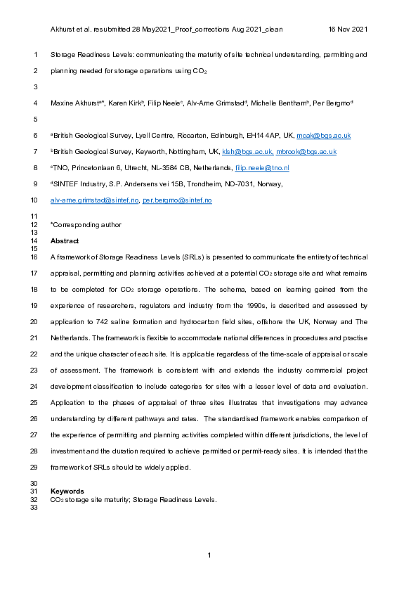 (PDF) Storage Readiness Levels: communicating the maturity of site ...