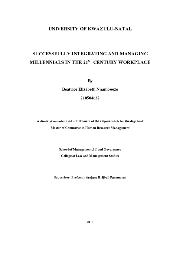 (PDF) Successfully integrating and managing millennials in the 21st century workplace