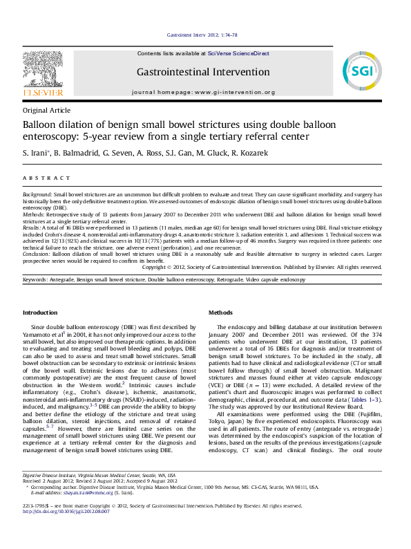 (PDF) Balloon dilation of benign small bowel strictures using double ...