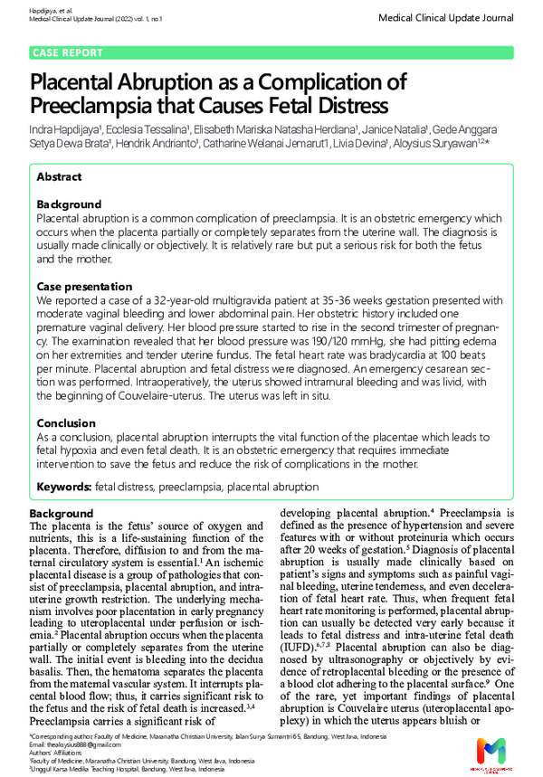 (PDF) Placental Abruption as a Complication of Preeclampsia that Causes ...