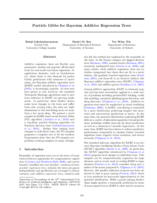 Pdf Particle Gibbs For Bayesian Additive Regression Trees G Unit