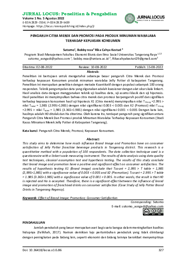 (PDF) Pengaruh Citra Merek dan Promosi pada Produk Minuman Waralaba Terhadap Kepuasan Konsumen