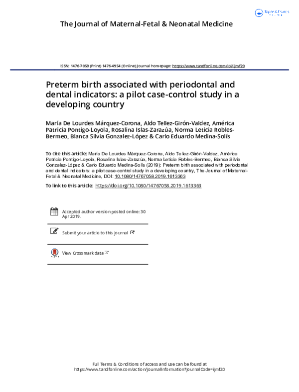 (PDF) Preterm birth associated with periodontal and dental indicators ...