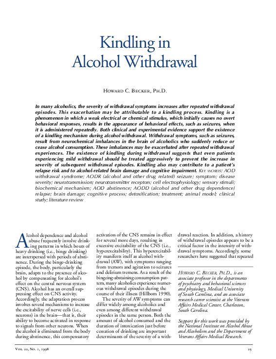 (PDF) Kindling in alcohol withdrawal
