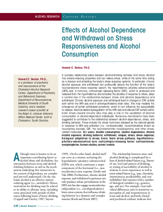 (PDF) Effects of alcohol dependence and withdrawal on stress ...