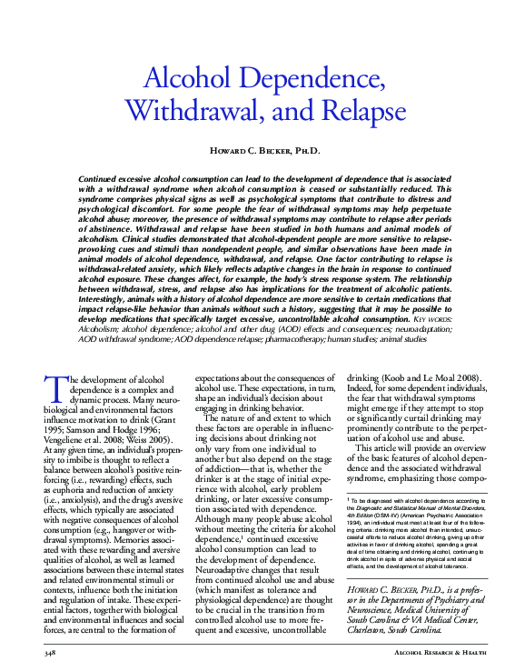 (PDF) Alcohol Dependence, Withdrawal, and Relapse
