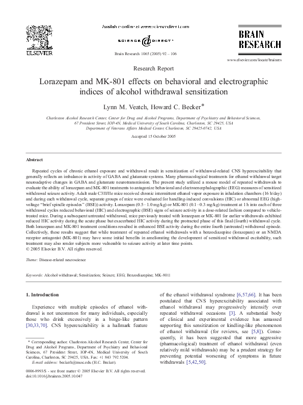(PDF) Lorazepam and MK-801 effects on behavioral and electrographic ...