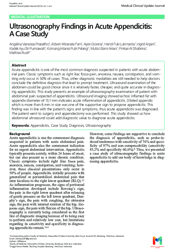 (PDF) Ultrasonography Findings in Acute Appendicitis: A Case Study