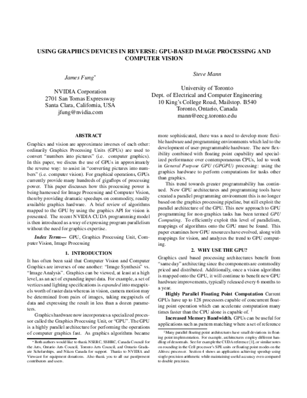 Pdf Using Graphics Devices In Reverse Gpu Based Image Processing And Computer Vision
