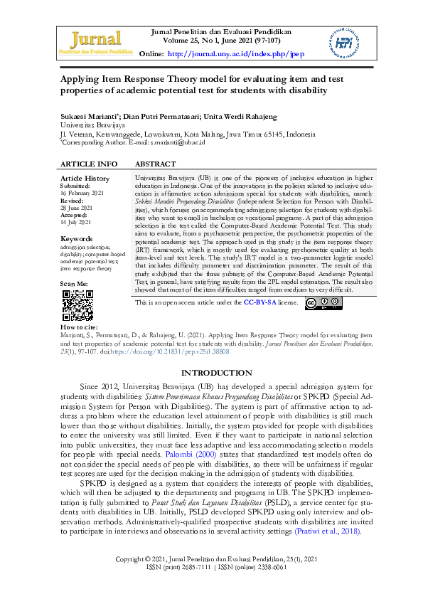 (PDF) Applying Item Response Theory model for evaluating item and test ...