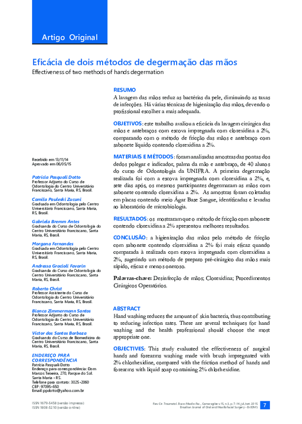 (PDF) Effectiveness of two methods of hands degermation