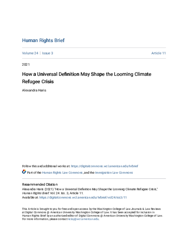 (PDF) How a Universal Definition May Shape the Looming Climate Refugee ...