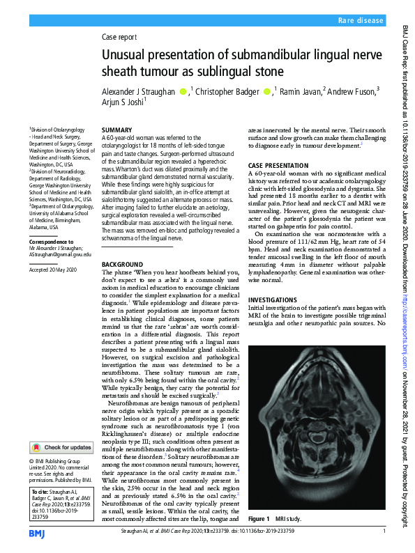 (PDF) Unusual presentation of submandibular lingual nerve sheath tumour ...