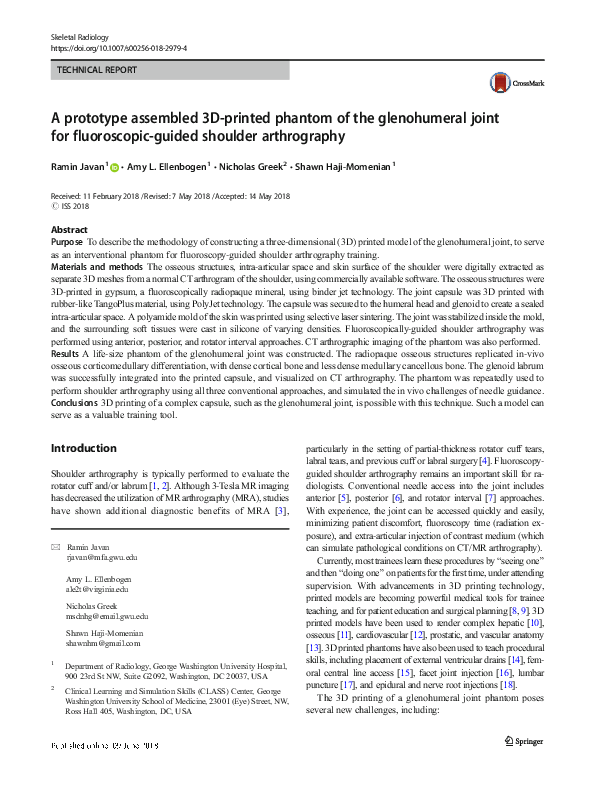 (PDF) A prototype assembled 3D-printed phantom of the glenohumeral ...