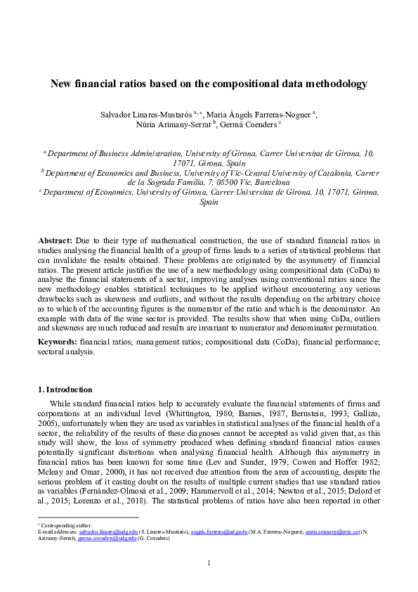 (PDF) New financial ratios based on the compositional data methodology