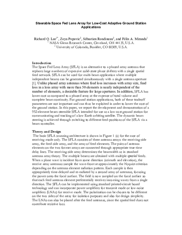 (PDF) Steerable space fed lens array for low-cost adaptive ground ...