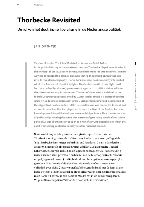 (PDF) Thorbecke Revisited. De rol van het doctrinaire liberalisme in de ...