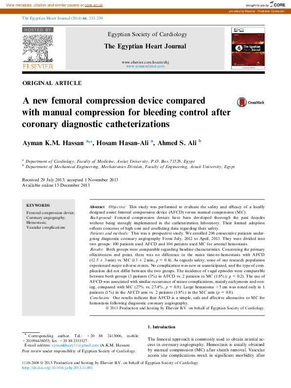 (PDF) A new femoral compression device compared with manual compression ...