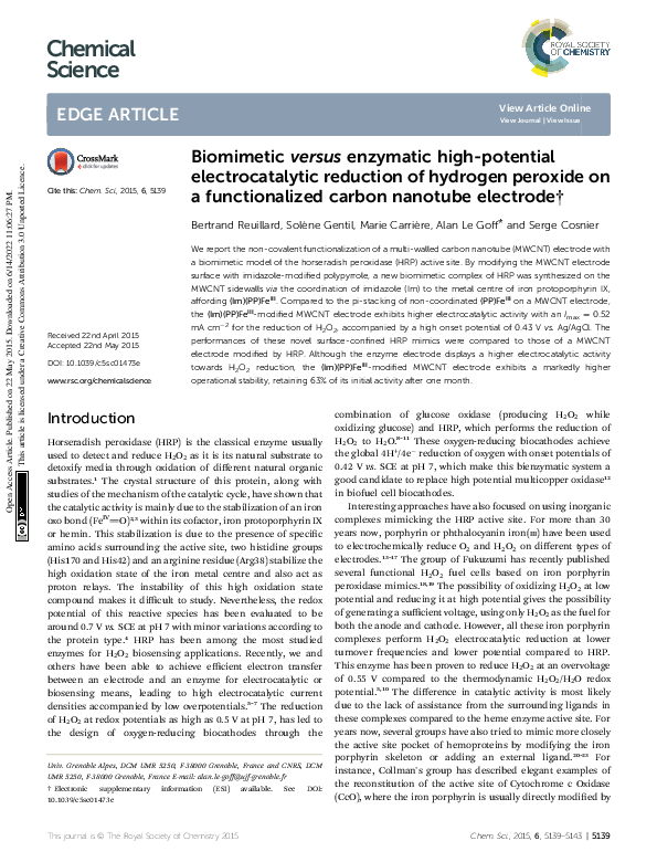(PDF) Biomimetic versus enzymatic high-potential electrocatalytic ...
