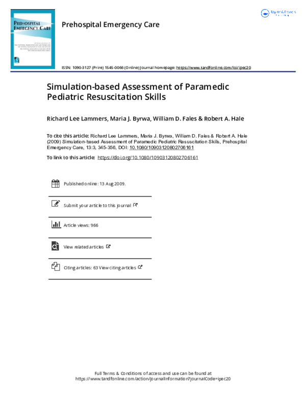 (PDF) Simulation-based Assessment of Paramedic Pediatric Resuscitation ...