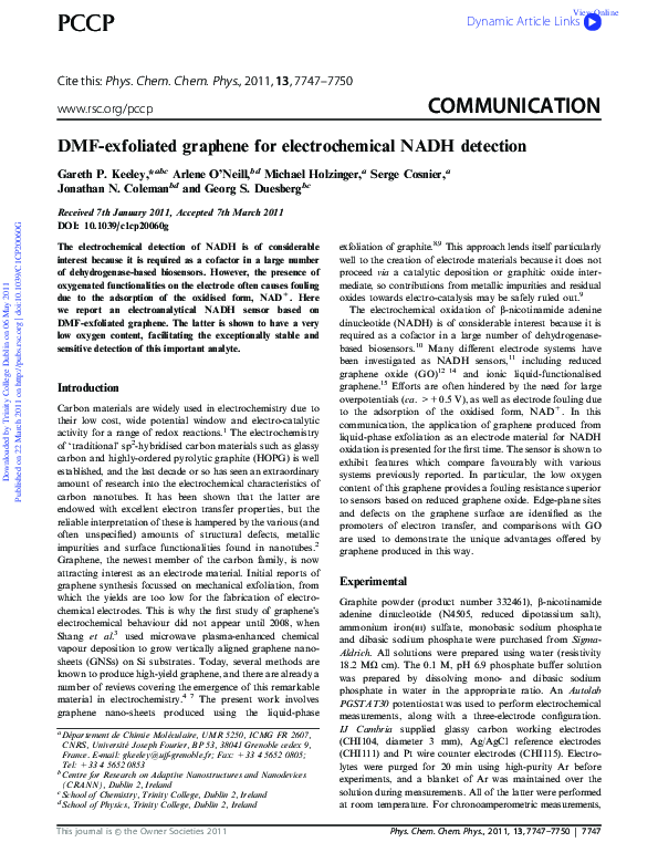 (PDF) DMF-exfoliated graphene for electrochemical NADH detection