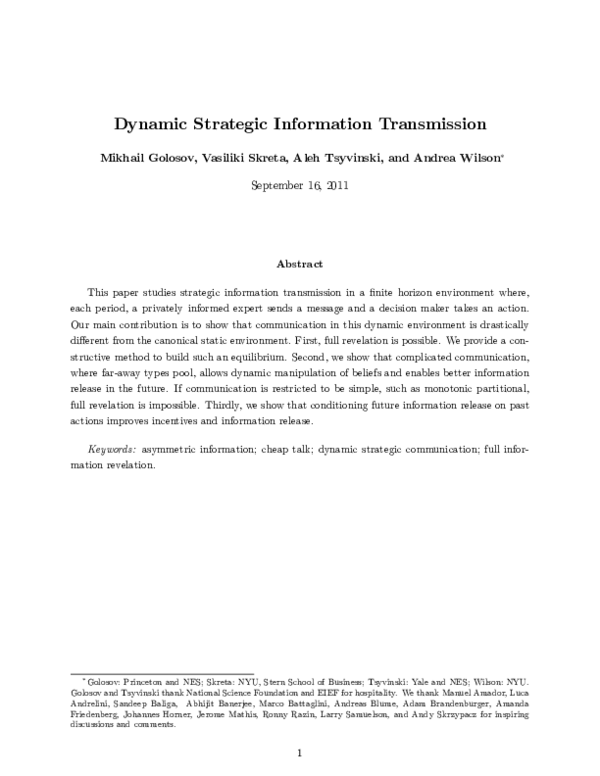 (PDF) Dynamic strategic information transmission