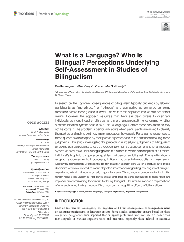 (PDF) What Is a Language? Who Is Bilingual? Perceptions Underlying Self ...